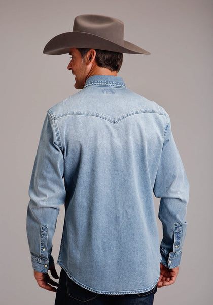 Stetson Mens Denim Snap Light Blue 100% Cotton L/S Shirt – The Western Company