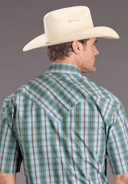 Stetson Mens 2397 Vintage Plaid Turquoise 100% Cotton S/S Shirt – The Western Company