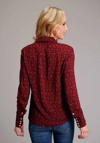 Stetson Womens Ditzy Western Wine 100% Rayon L/S Shirt – The Western Company