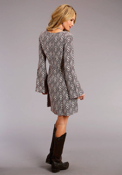 Stetson Womens Keyhole Neckline Aztec Wine 100% Rayon L/S Dress 2 – The Western Company