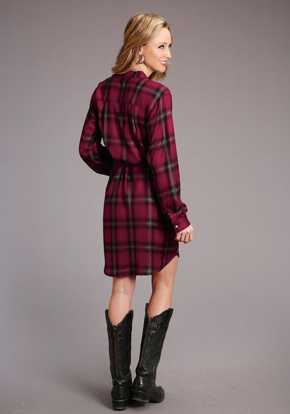 Stetson Womens Ombre Plaid Wine 100% Rayon L/S Dress – The Western Company