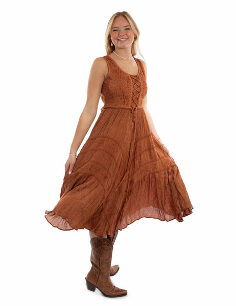 Scully Womens Full Length Lace-Up Rust 100% Rayon S/L Dress – The Western Company