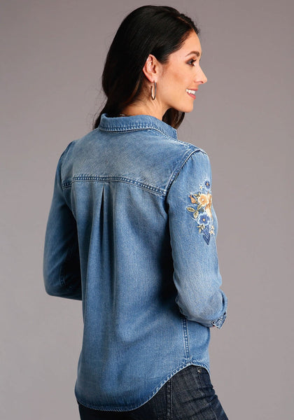 Stetson Womens Blue Denim Floral Embroidery L/S Blouse – The Western Company
