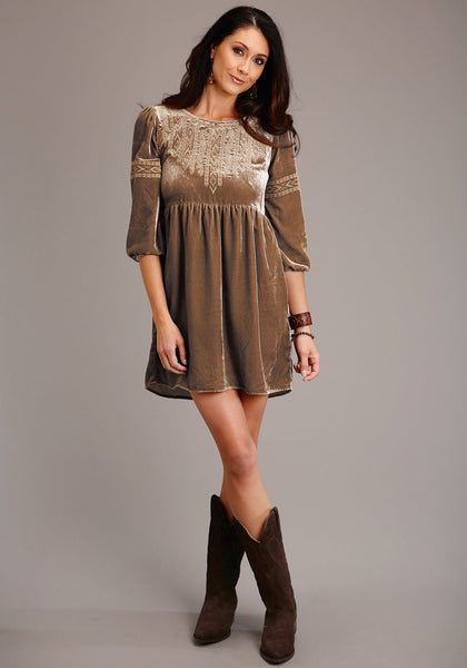 Stetson Womens Khaki Rayon Velvet Baby Doll S/S Dress – The Western Company