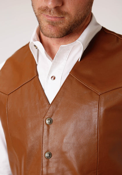Roper Mens Front Yoke Nappa Mid Brown Goat Leather Leather Vest – The ...