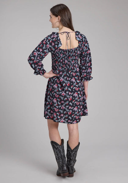 Roper Womens Bronc Riders Black 100% Rayon 3/4 Sleeve Dress – The ...