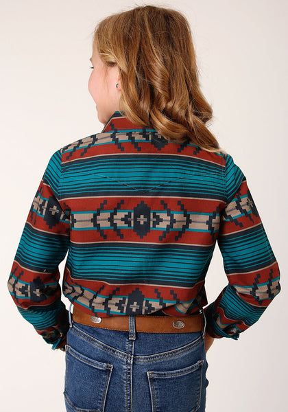 Roper Girls Kids Rust Multi 100% Cotton Ombre Aztec L/S Shirt – The ...