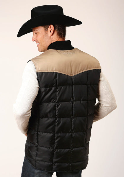 Roper Mens Western Quilted Black 100% Polyester Softshell Vest – The ...