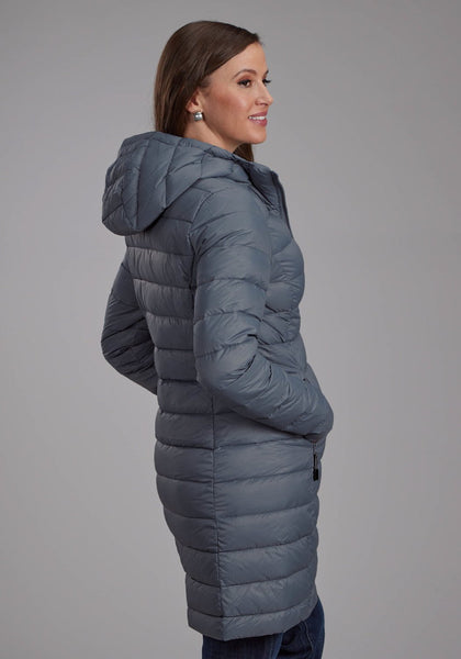 Roper Womens Long Down Filled Silver Blue 100% Nylon Insulated Jacket ...