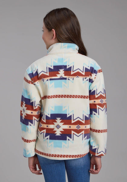 Roper Kids Girls Large Aztec Print Cream/Blue 100% Polyester Fleece Ja ...