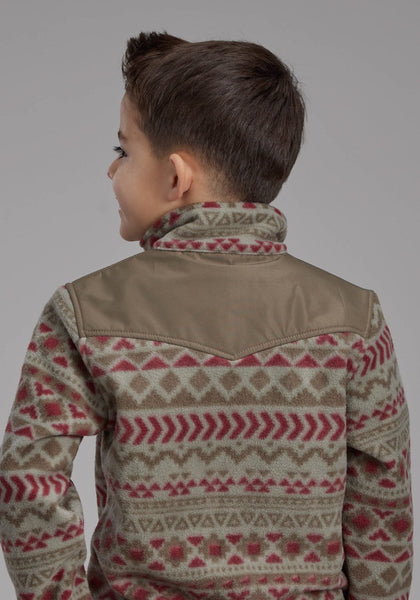 Roper Kids Boys Aztec Micro Red/Olive 100% Polyester Fleece Jacket ...