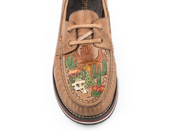 Roper Womens Bertha Tan Leather Tooled Cactus Slip-On Shoes – The ...