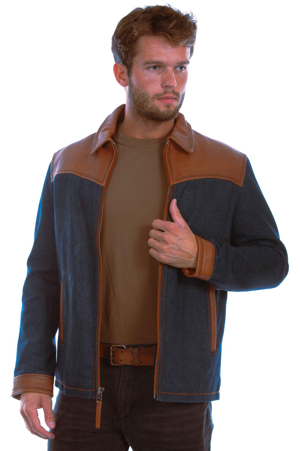 Scully Mens Sporty Leather Denim Leather Denim Jacket L – The Western ...