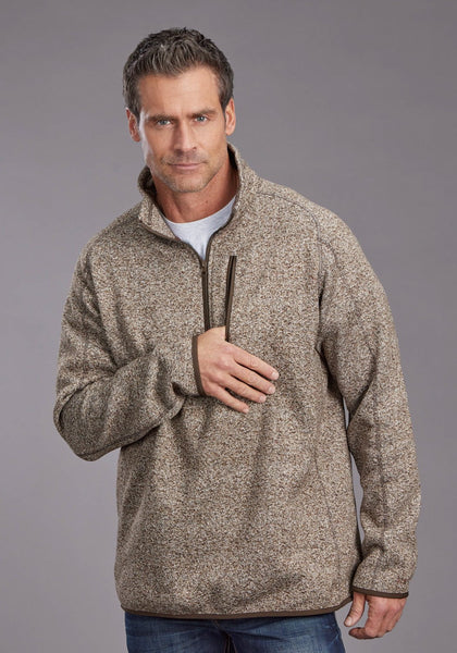 Stetson Mens Heather Herringbone Brown 100% Polyester Pullover Sweater ...