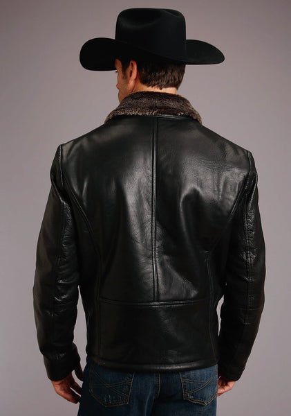 Stetson Faux Fur Mens Black Leather Smooth Jacket – The Western Company