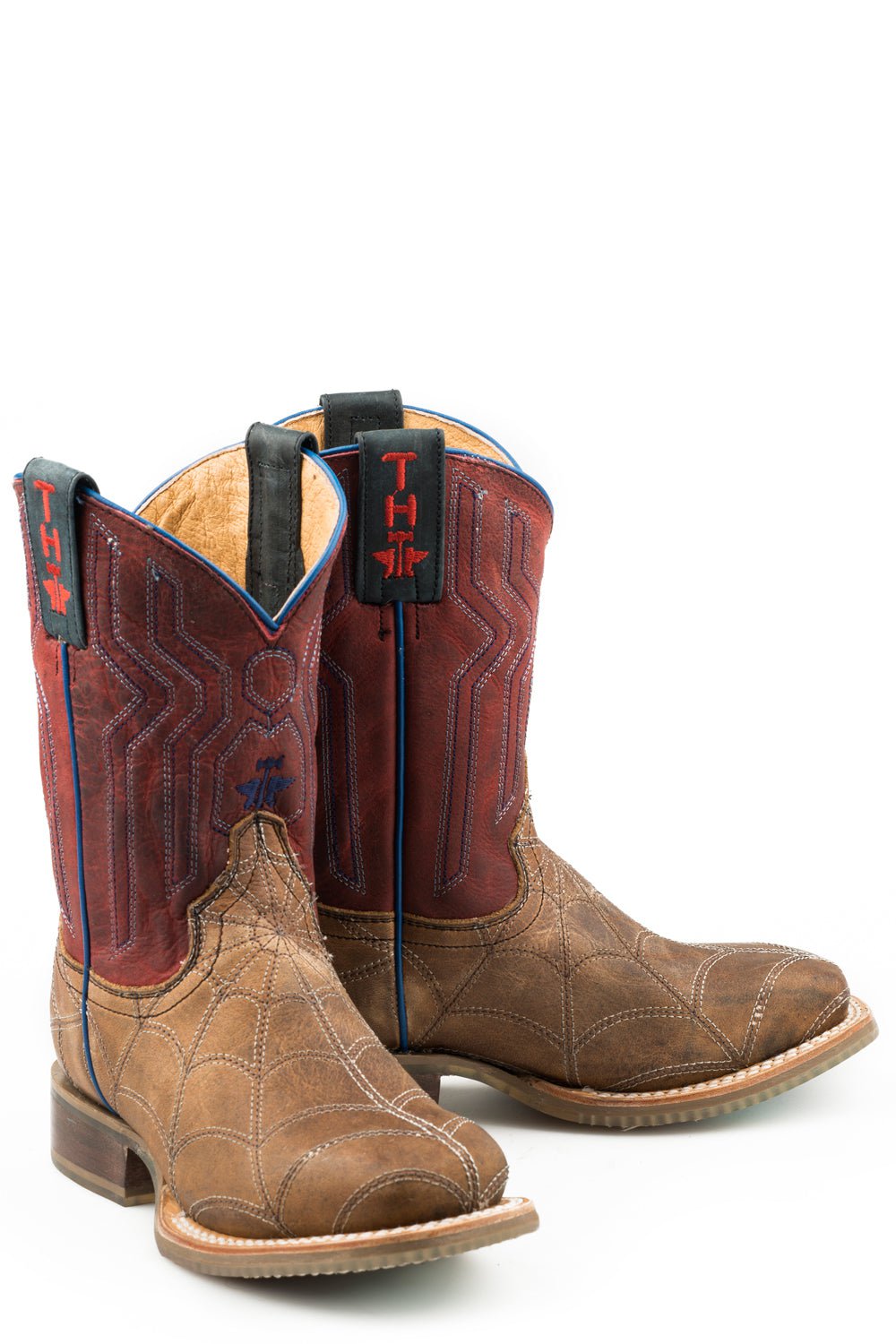 Tin Haul Kids Boys Brown/Red Leather Spider Hero Arachnid Cowboy Boots ...