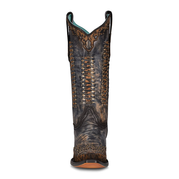 Corral Womens Leopard Weave Cowboy Boots Leather Dark Brown – The ...
