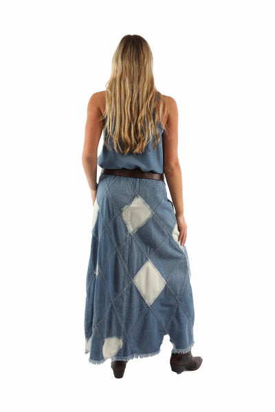 Scully Womens Acid Wash Diamond Panels Blue 100% Cotton Skirt XL – The ...