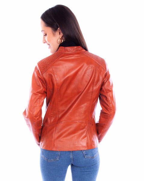 Scully Womens Cafe Racer Zip Rust Leather Leather Jacket – The Western ...