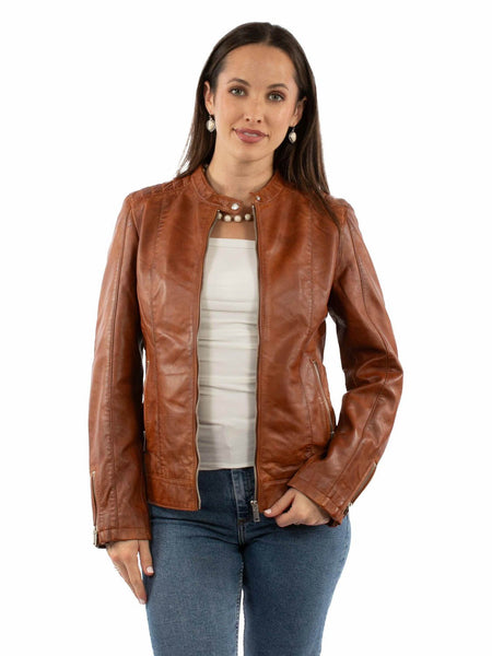 Scully Womens Cafe Racer Cognac Leather Leather Jacket – The Western ...