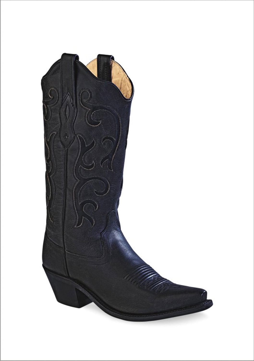 Old West Black Womens All Over Leather 12in Snip Toe Stitch Cowboy Boo ...