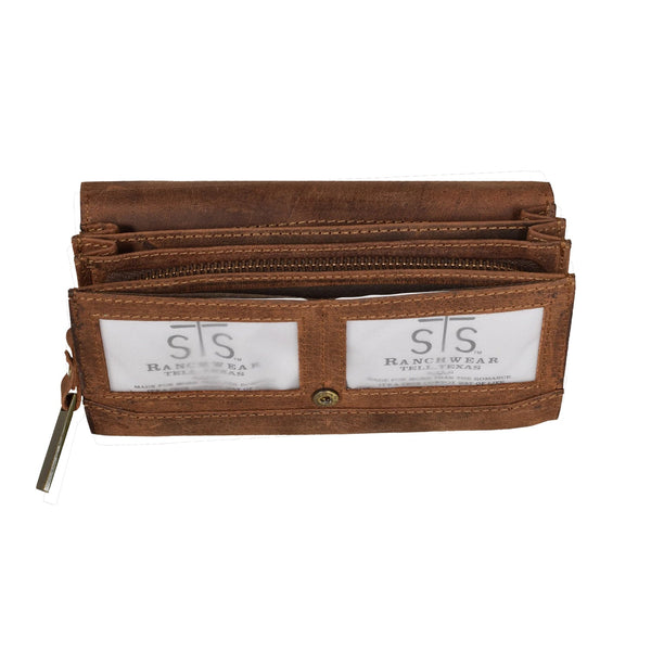 STS Ranchwear Womens Baroness Distressed Brown Leather Trifold Wallet ...