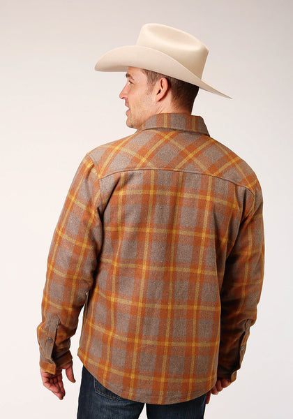 Tin Haul Mens Orange/Brown Wool Blend Sherpa Plaid Jacket – The Western ...