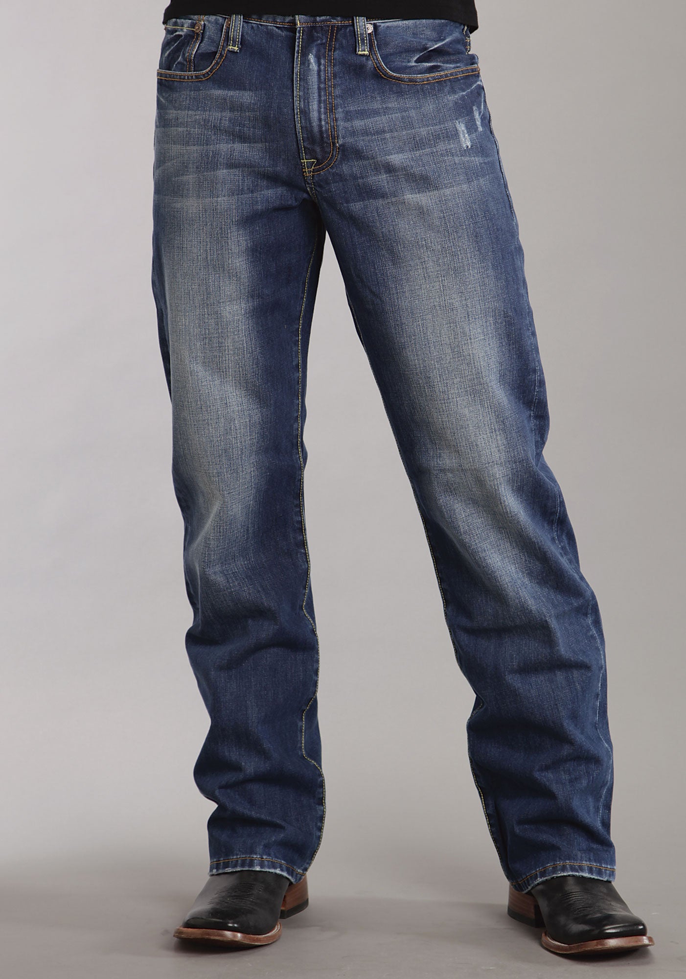 Mens Stetson Blue Cotton Blend Medium Wash Straight Modern Fit Denim J ...