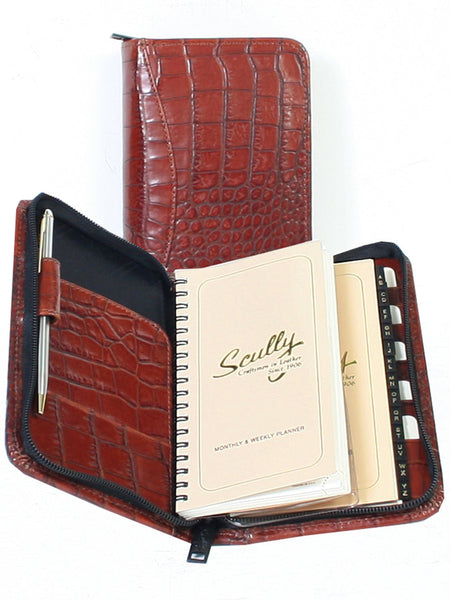 Scully Accessories Dark Brn Croco Leather Wirebound Zip Pocket Planner ...