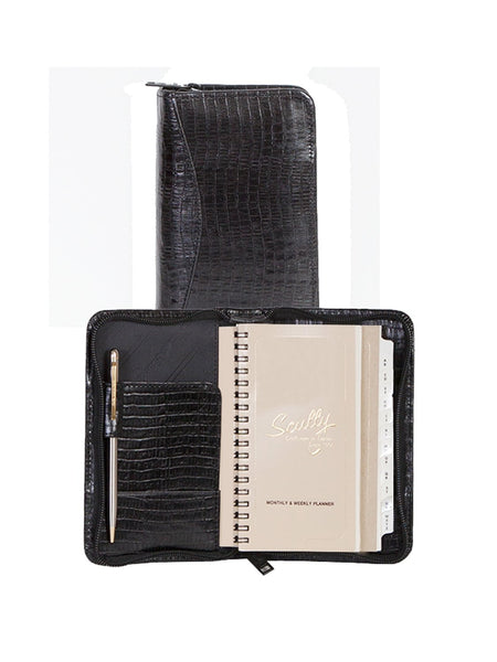 Scully Accessories Black Lizard Leather Wirebound Zip Pocket Planner ...