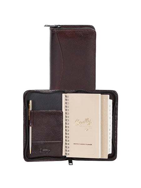 Scully Accessories Walnut Italian Leather Wirebound Zip Pocket Planner ...