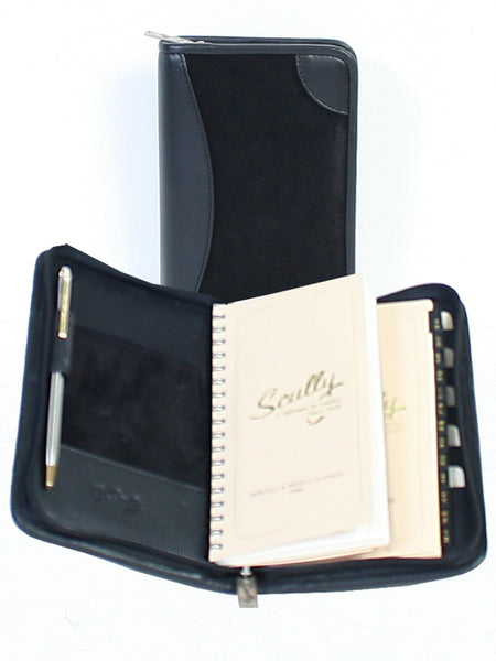 Scully Accessories Black Suede Leather Wirebound Zip Pocket Planner ...