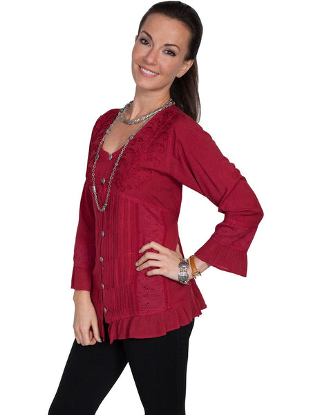 Scully Honey Creek Womens Burgundy 100% Rayon L/S Yoke Embroidered Blo – The Western Company
