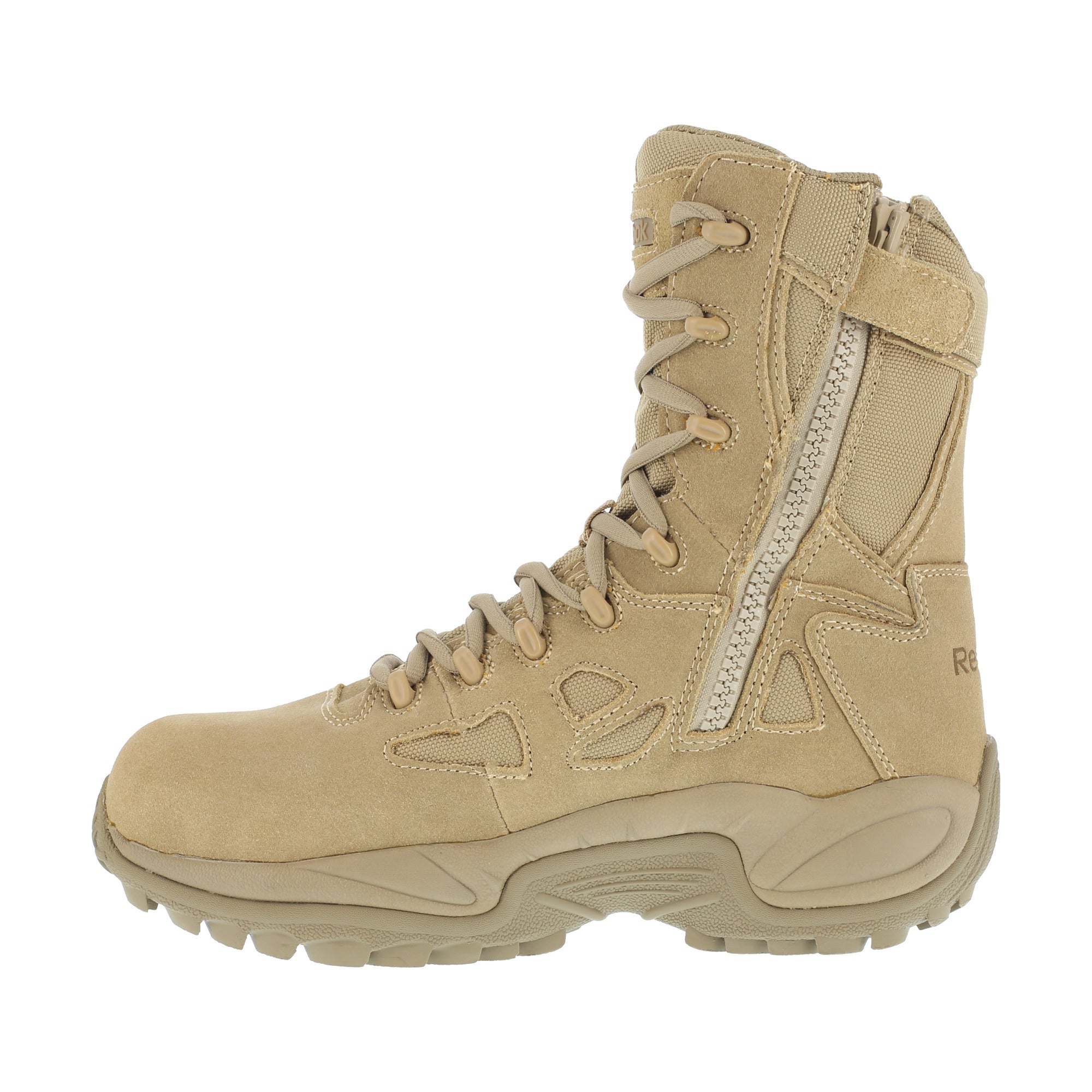 Reebok Mens Desert Tan Suede Tactical Boots Rapid Response RB Side Zip ...