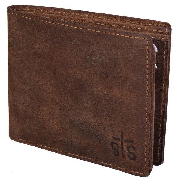 STS Ranchwear Mens Foremans Bifold Leather Wallet Distressed Brown 4.5 ...